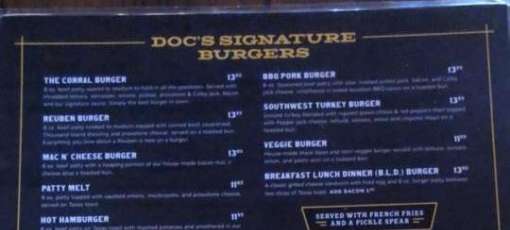 Menu for Doc Holliday's Roadhouse in Williston, ND | Sirved
