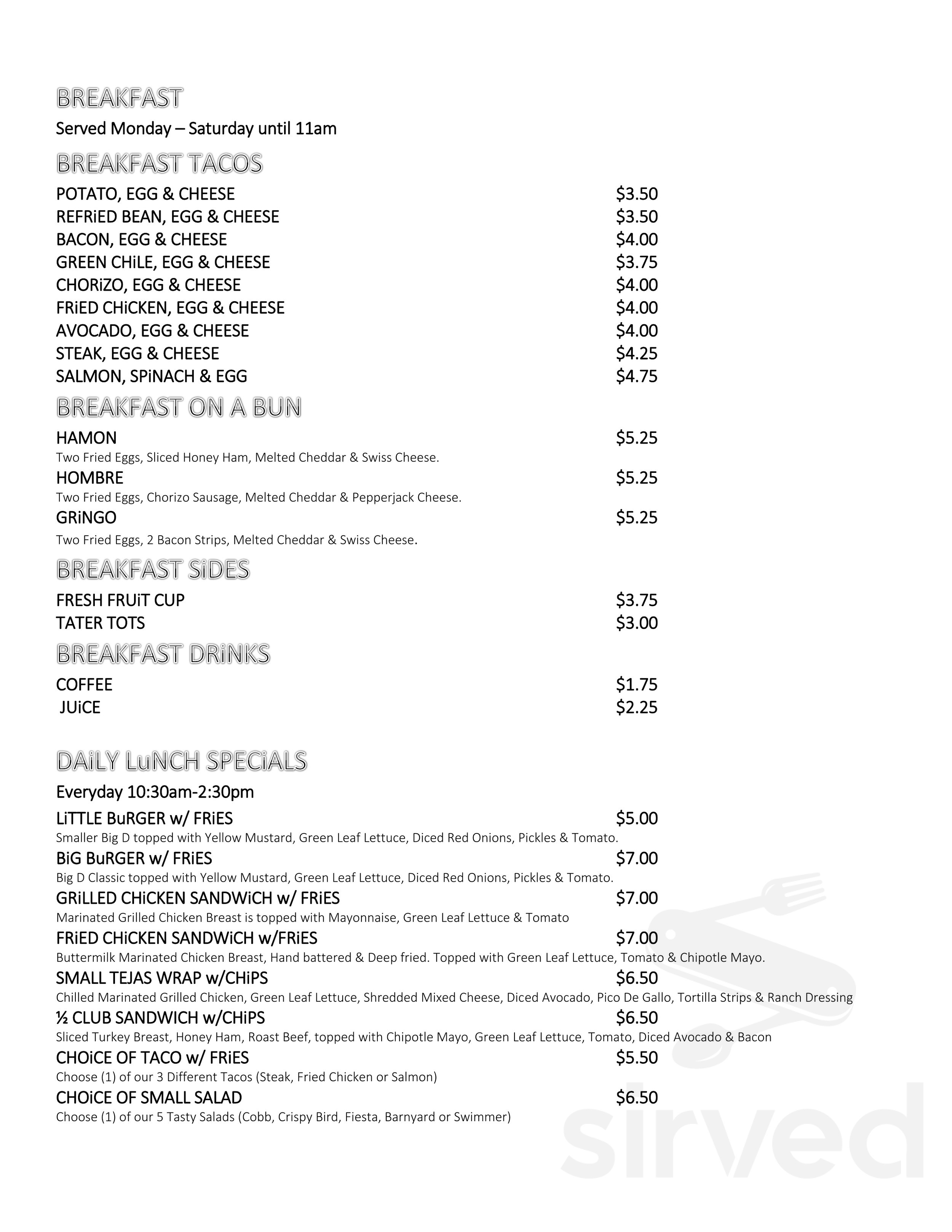 Big Burger menu in Hudson Oaks, Texas, USA