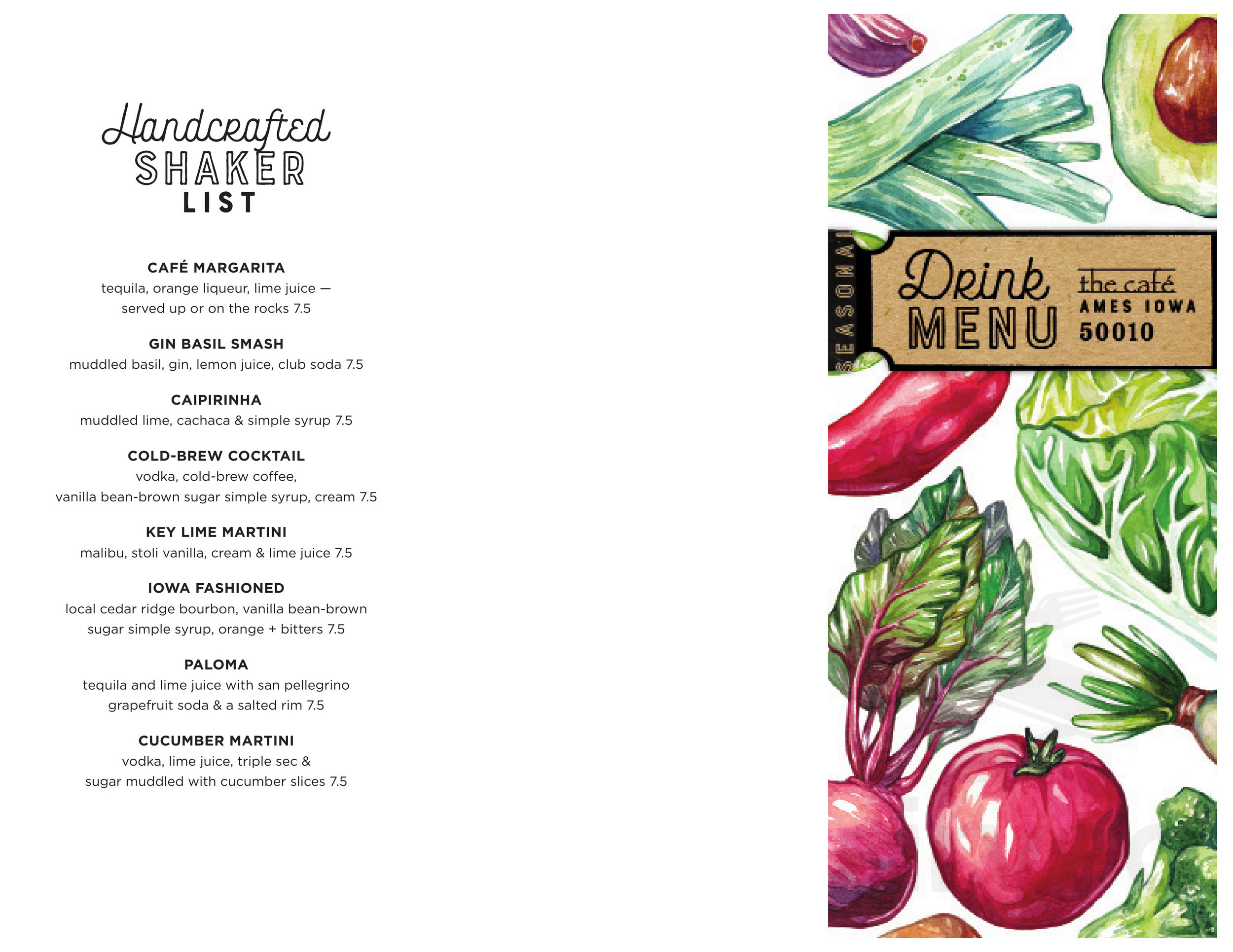 The Cafe menu in Ames, Iowa, USA