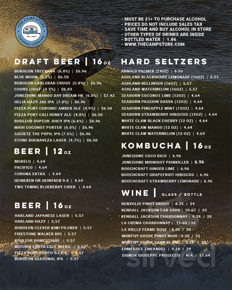Menu for The Camp Store in Carlsbad, CA | Sirved