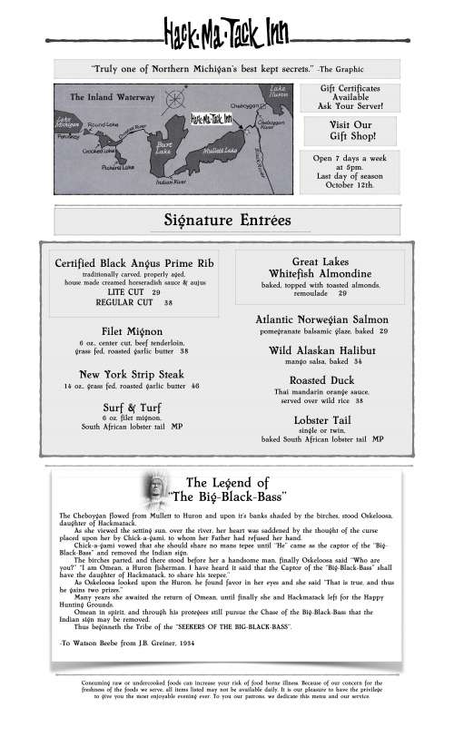 Hack-Ma-Tack Inn menu in Cheboygan, Michigan, USA