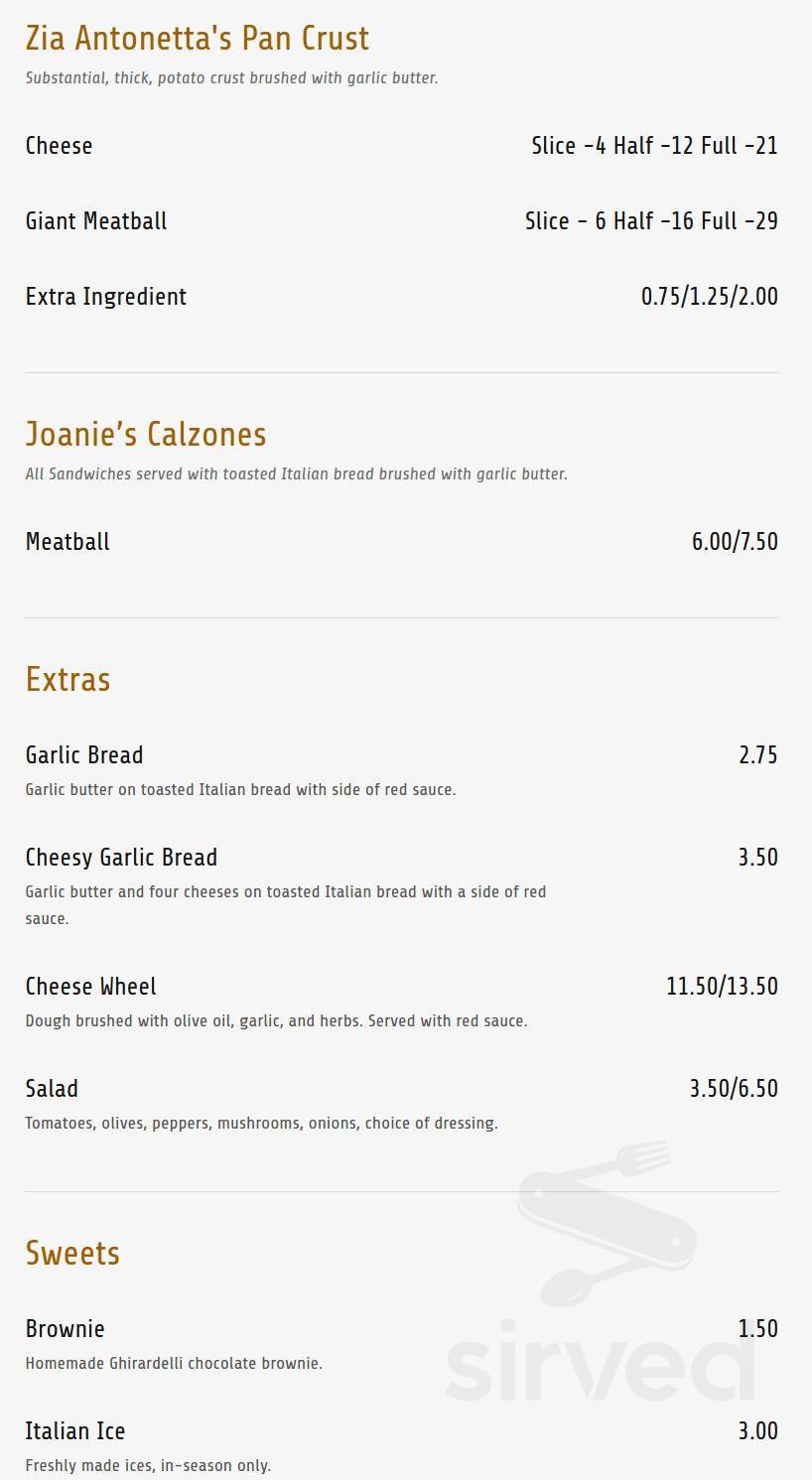 Tata's Pizza menu in Chicago, Illinois, USA