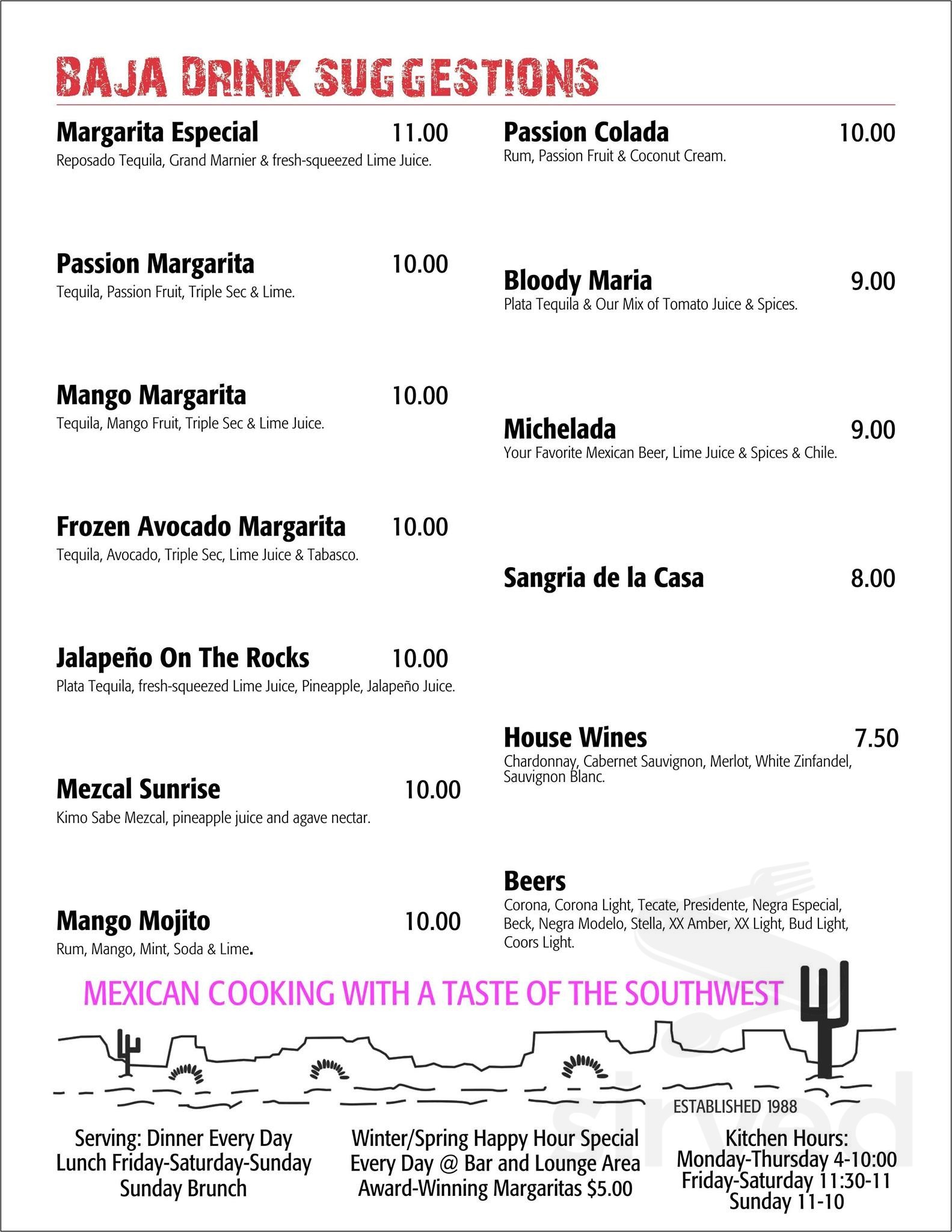 Menu - Hoboken NJ's Baja | Sirved