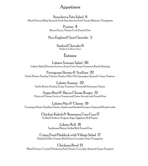 Red Skiff Restaurant menu in Rockport, Massachusetts, USA