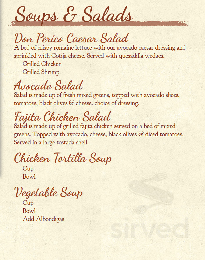 Don Pericos Mexican Restaurant menu in Bakersfield, California, USA