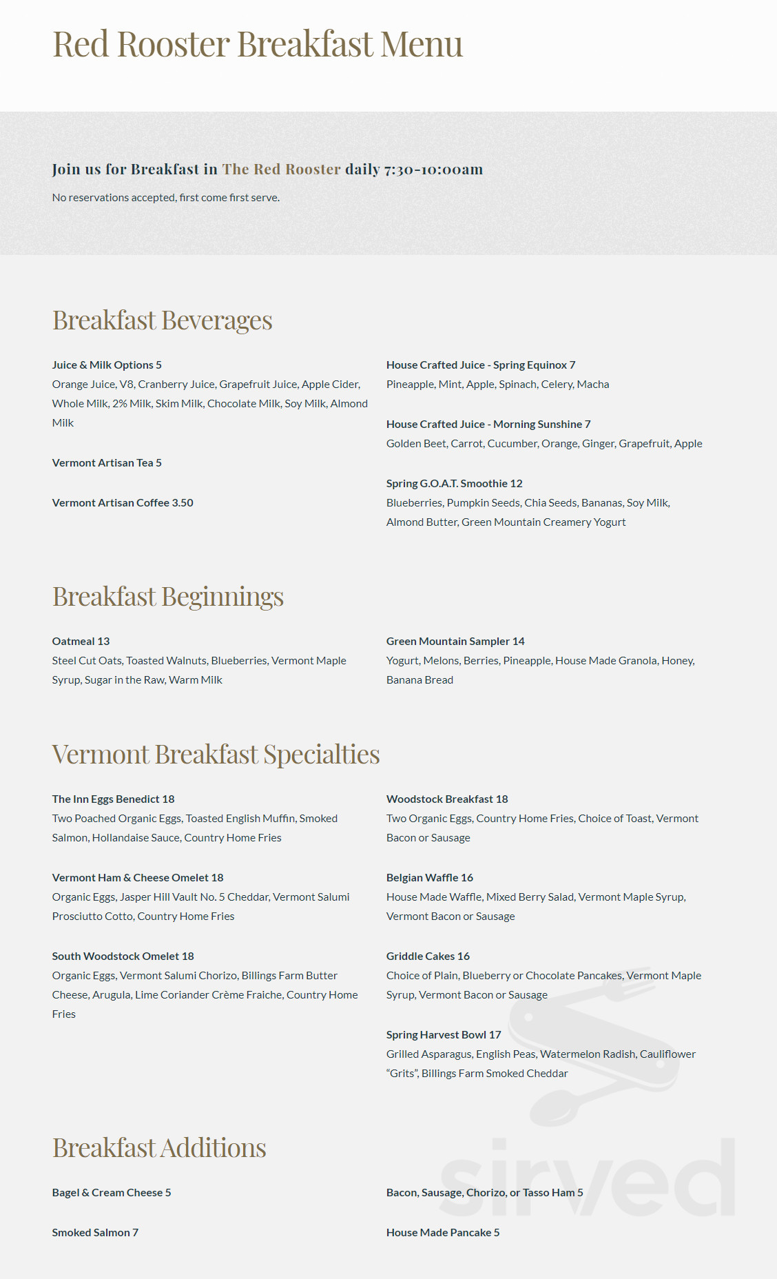 Menu - Woodstock VT's Red Rooster at the Woodstock Inn & Resort | Sirved