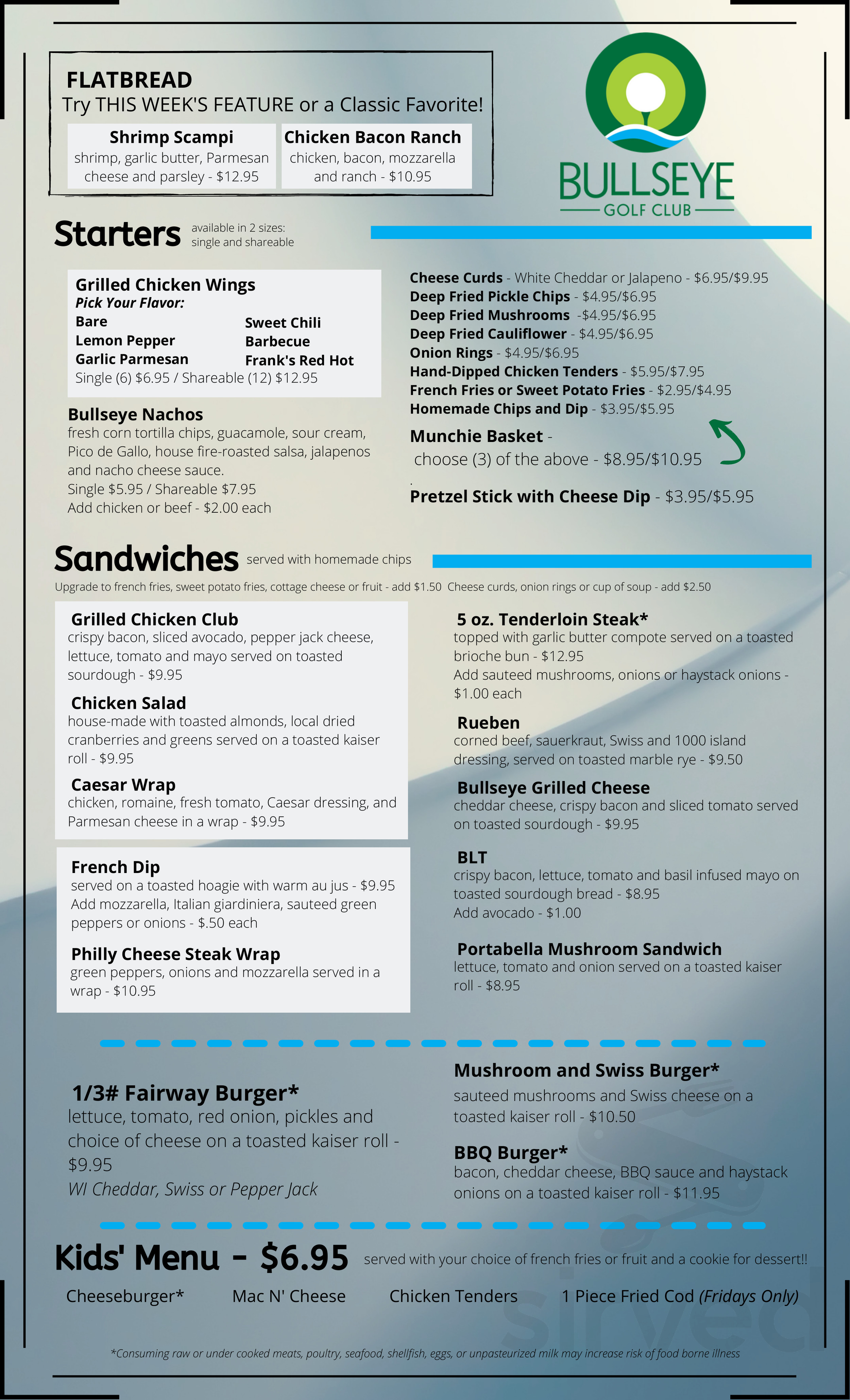 Bullseye Golf Club menus in Wisconsin Rapids, Wisconsin, United States