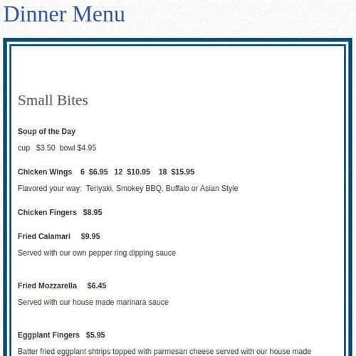 Richmond Country Club menu in Hope Valley, Rhode Island, USA