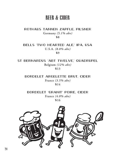 Bicyclette menu in Los Angeles, California, USA