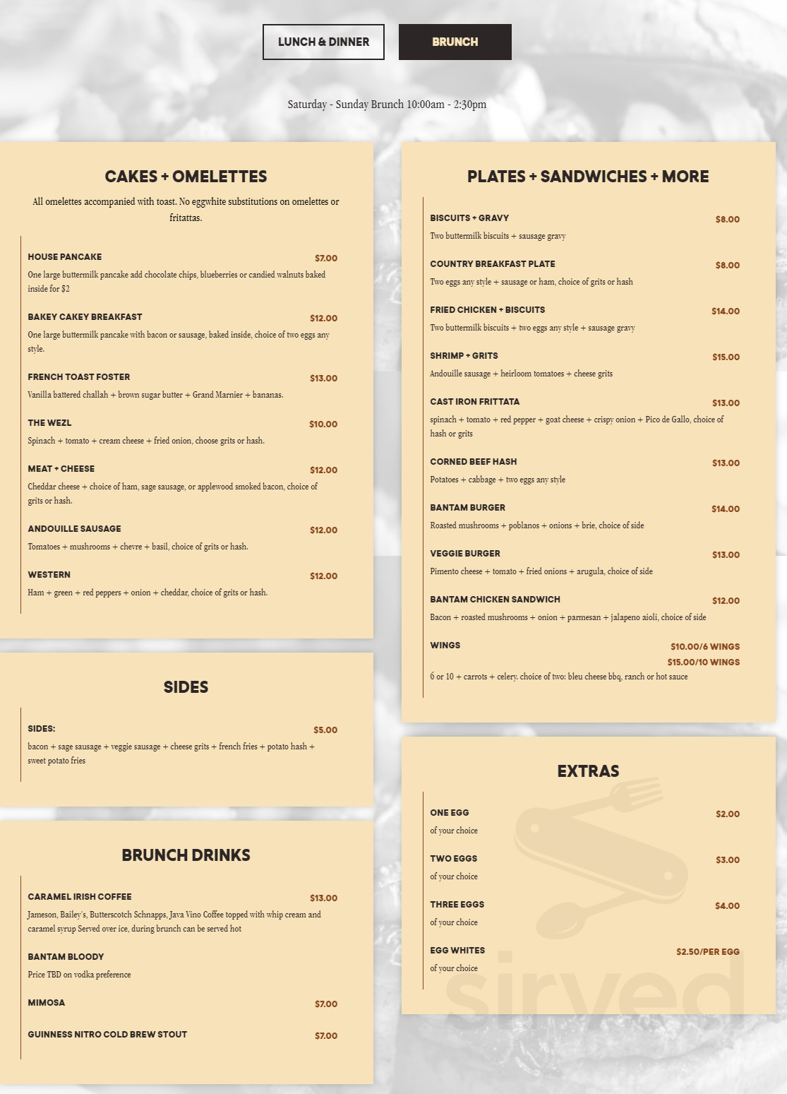 Menu - Atlanta GA's Bantam Pub | Sirved