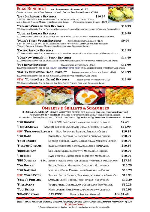 Joe's Diner menu in Naples, Florida, USA
