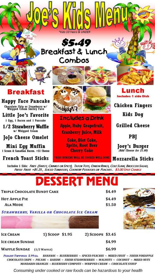 Joe's Diner menu in Naples, Florida, USA