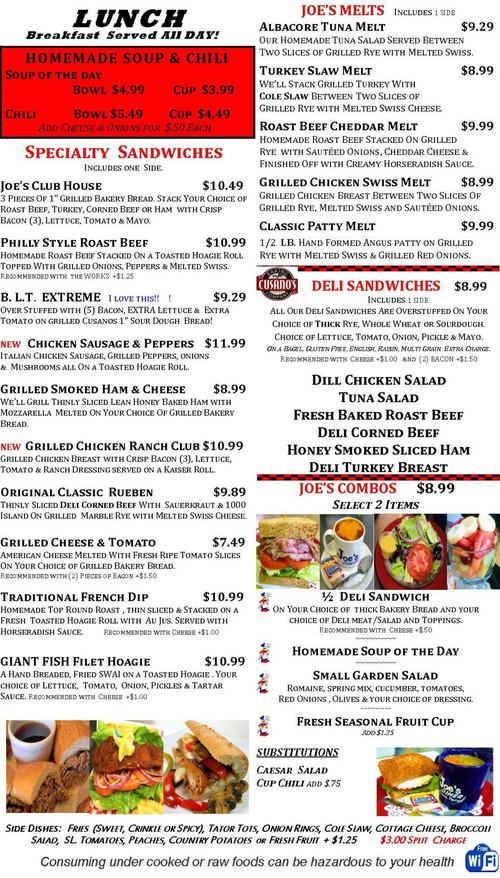 Joe's Diner menu in Naples, Florida, USA