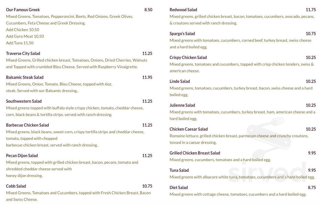 Spargo's menu in Auburn Hills, Michigan, USA