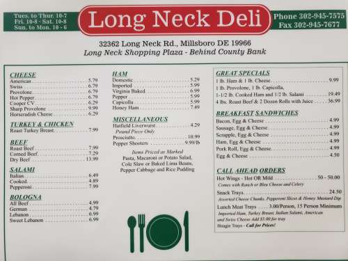 Longneck Deli menu in Millsboro, Delaware, USA