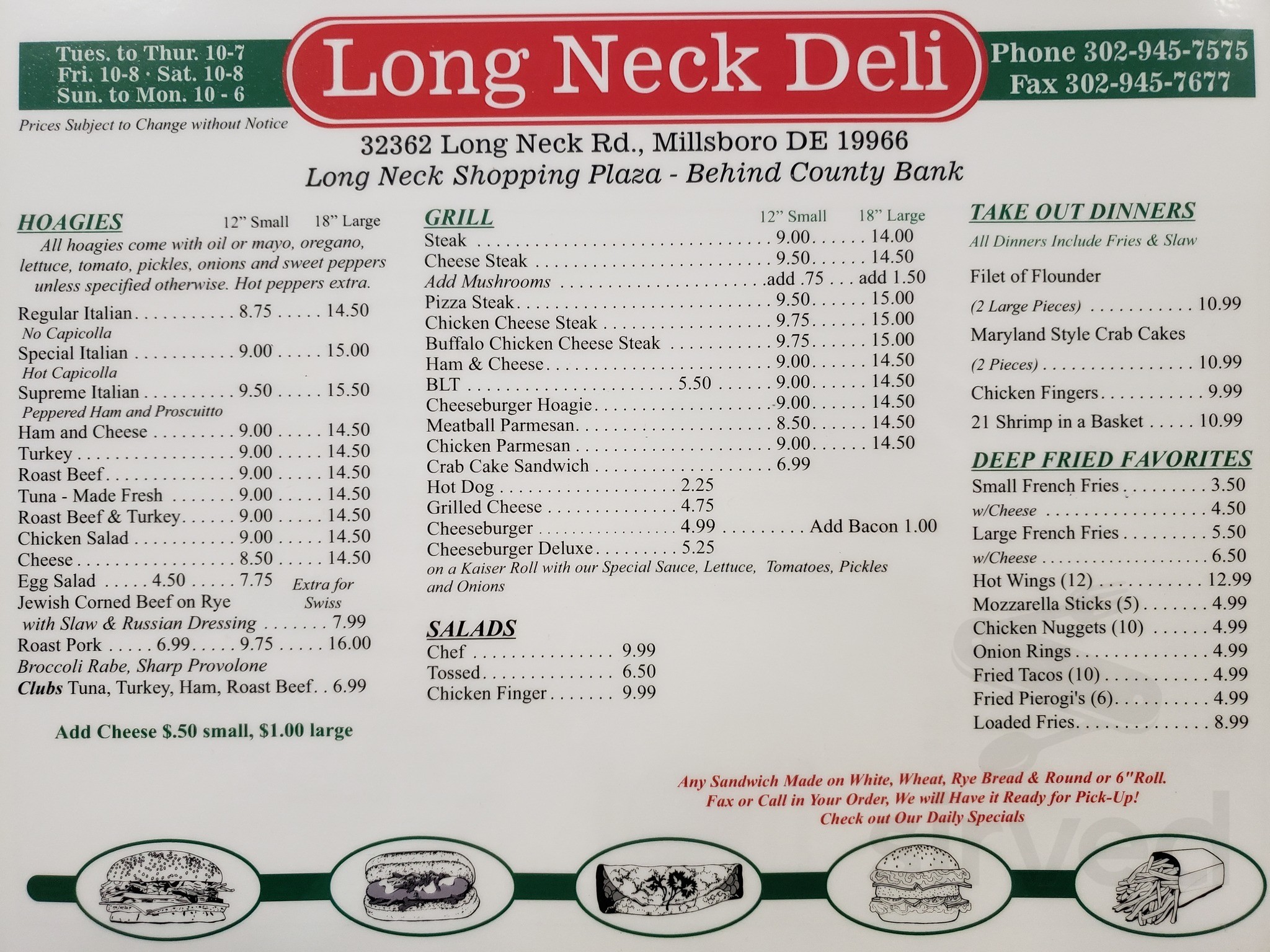 Longneck Deli menus in Millsboro, Delaware, United States