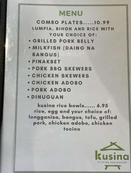 Kusina menu in Modesto, California, USA