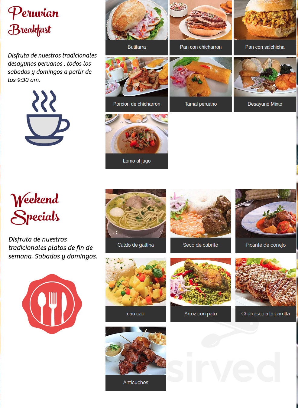 Senor Rocoto Peruvian Cuisine menus in Tampa, Florida, United States