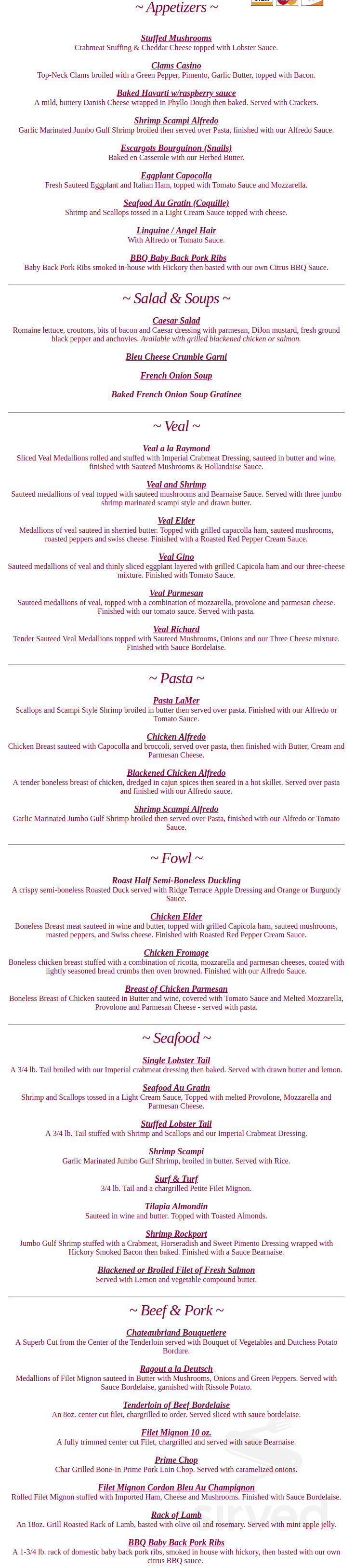 Ridge Terrace Restaurant-Cocktail Lounge menus in Queensbury, New York ...