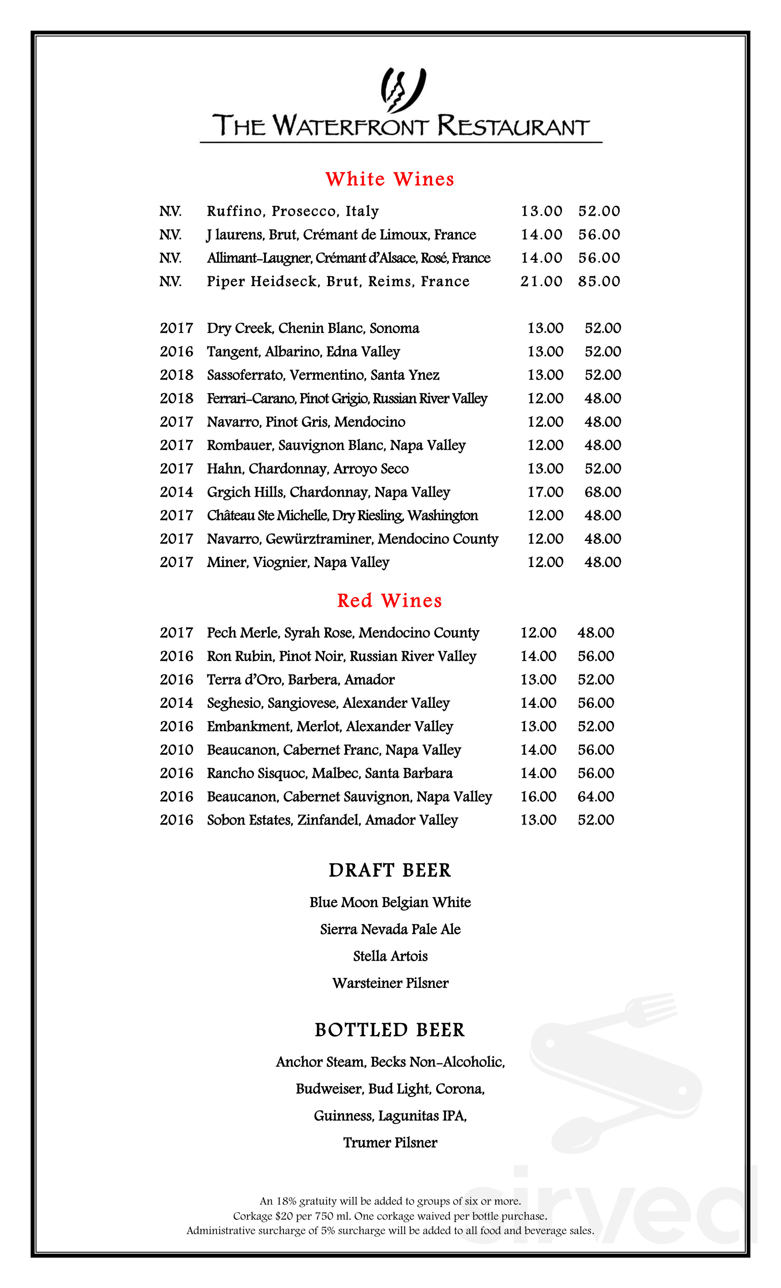 Menu - San Francisco CA's The Waterfront Restaurant | Sirved
