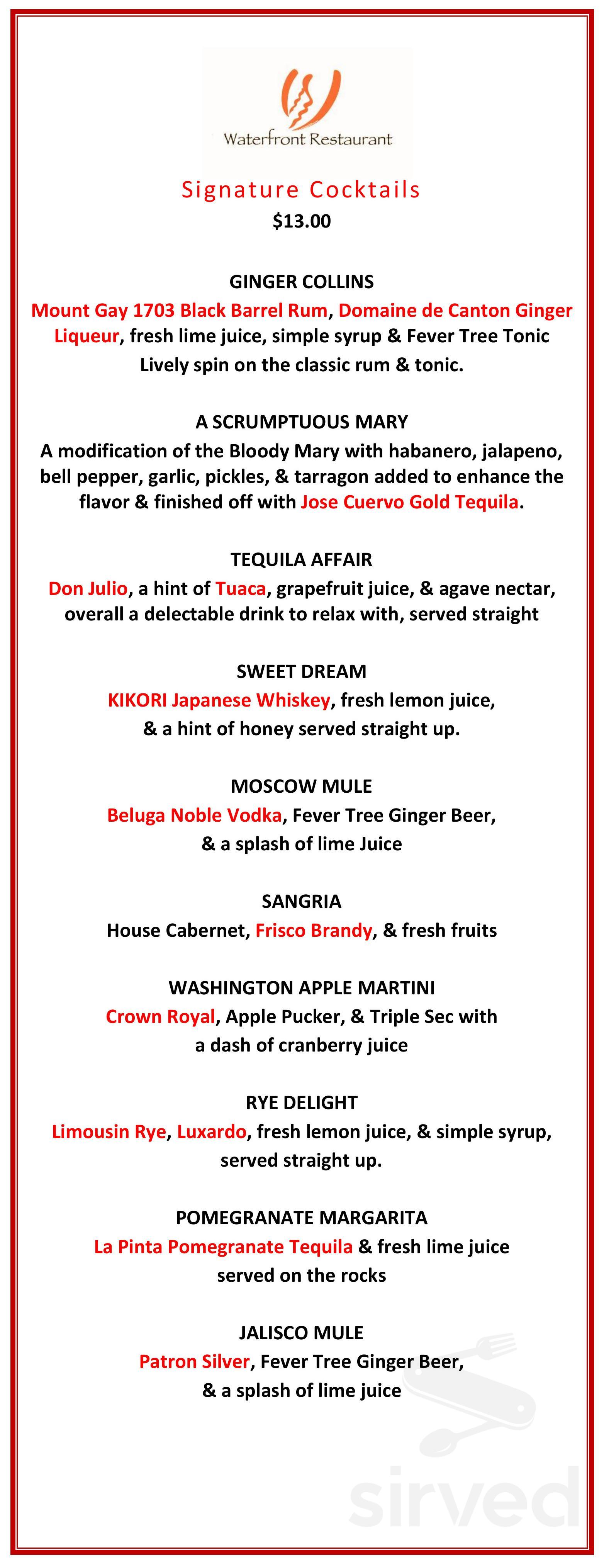 Menu - San Francisco CA's The Waterfront Restaurant | Sirved