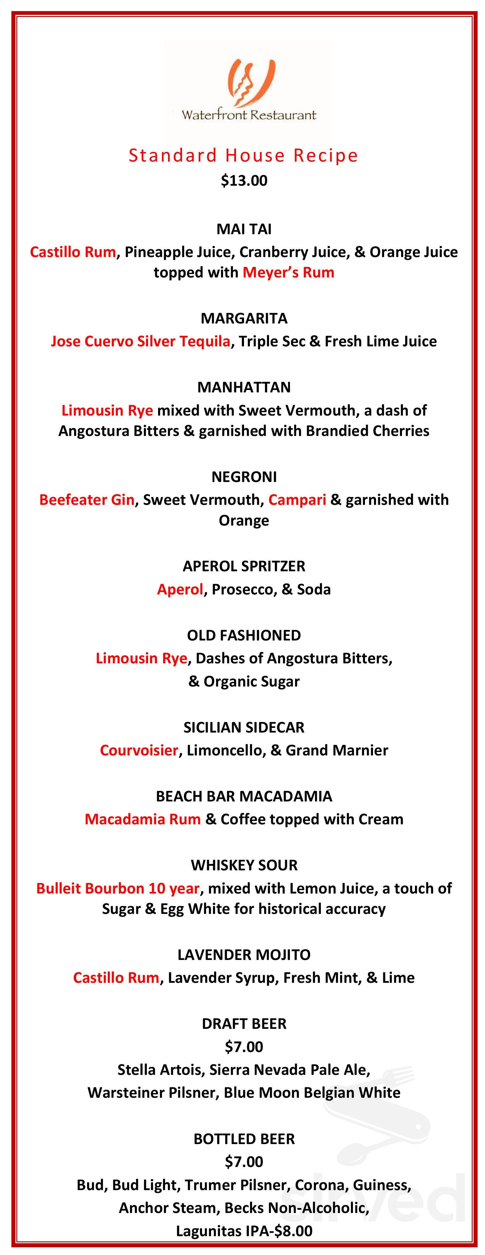 Menu - San Francisco CA's The Waterfront Restaurant | Sirved