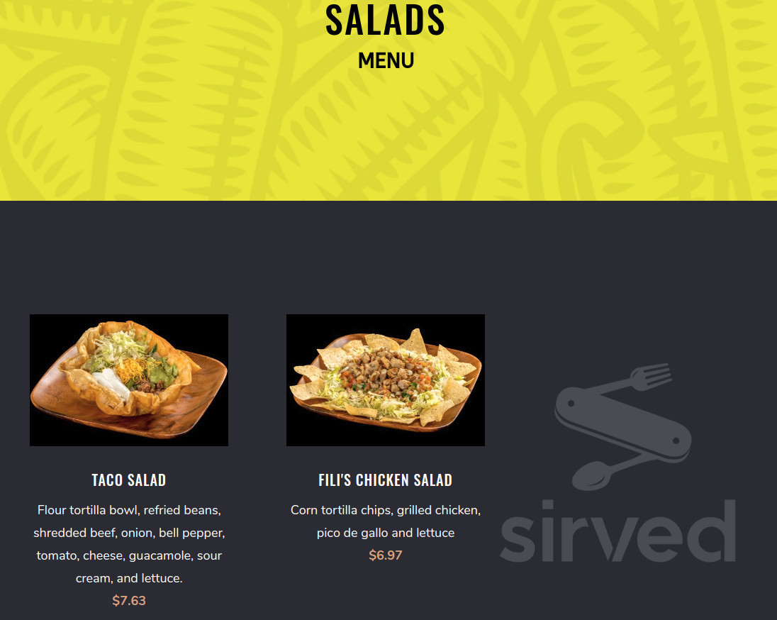Menu - Tempe AZ's Filiberto's Mexican Food | Sirved