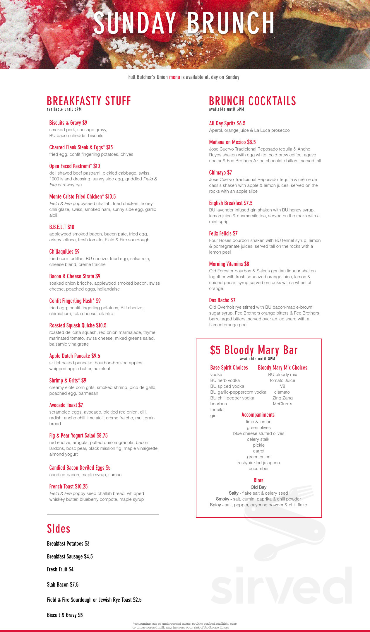Butcher's Union menu in Grand Rapids, Michigan, USA