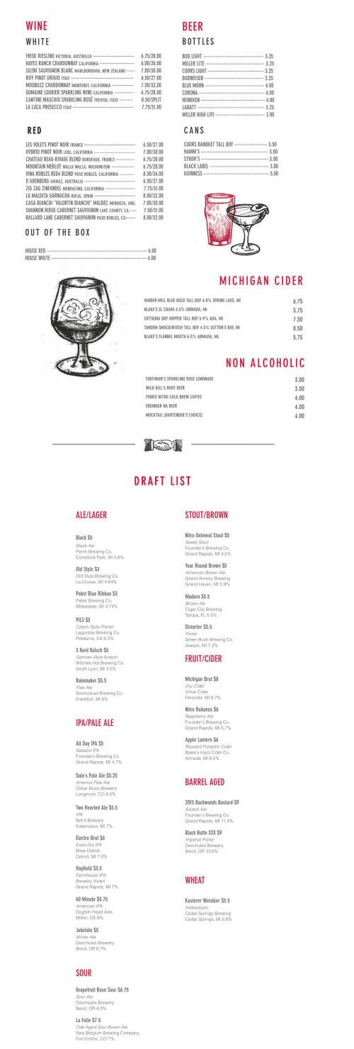 Butcher's Union menu in Grand Rapids, Michigan, USA