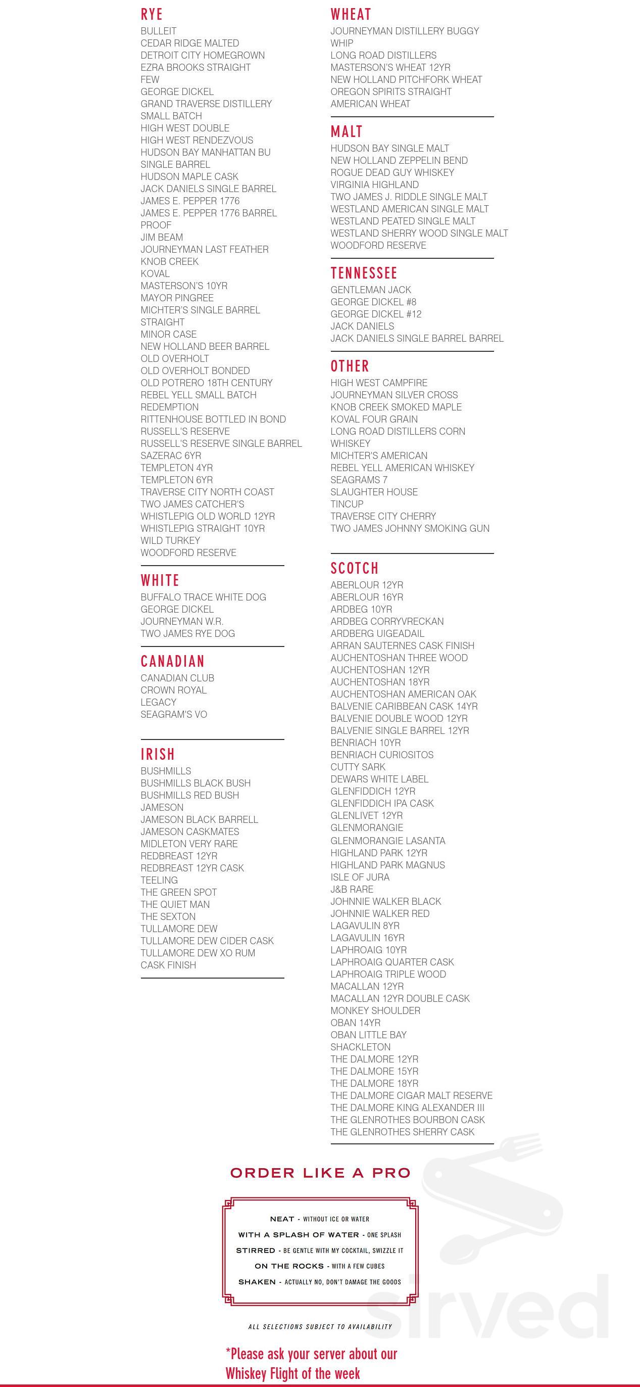 Butcher's Union menu in Grand Rapids, Michigan, USA