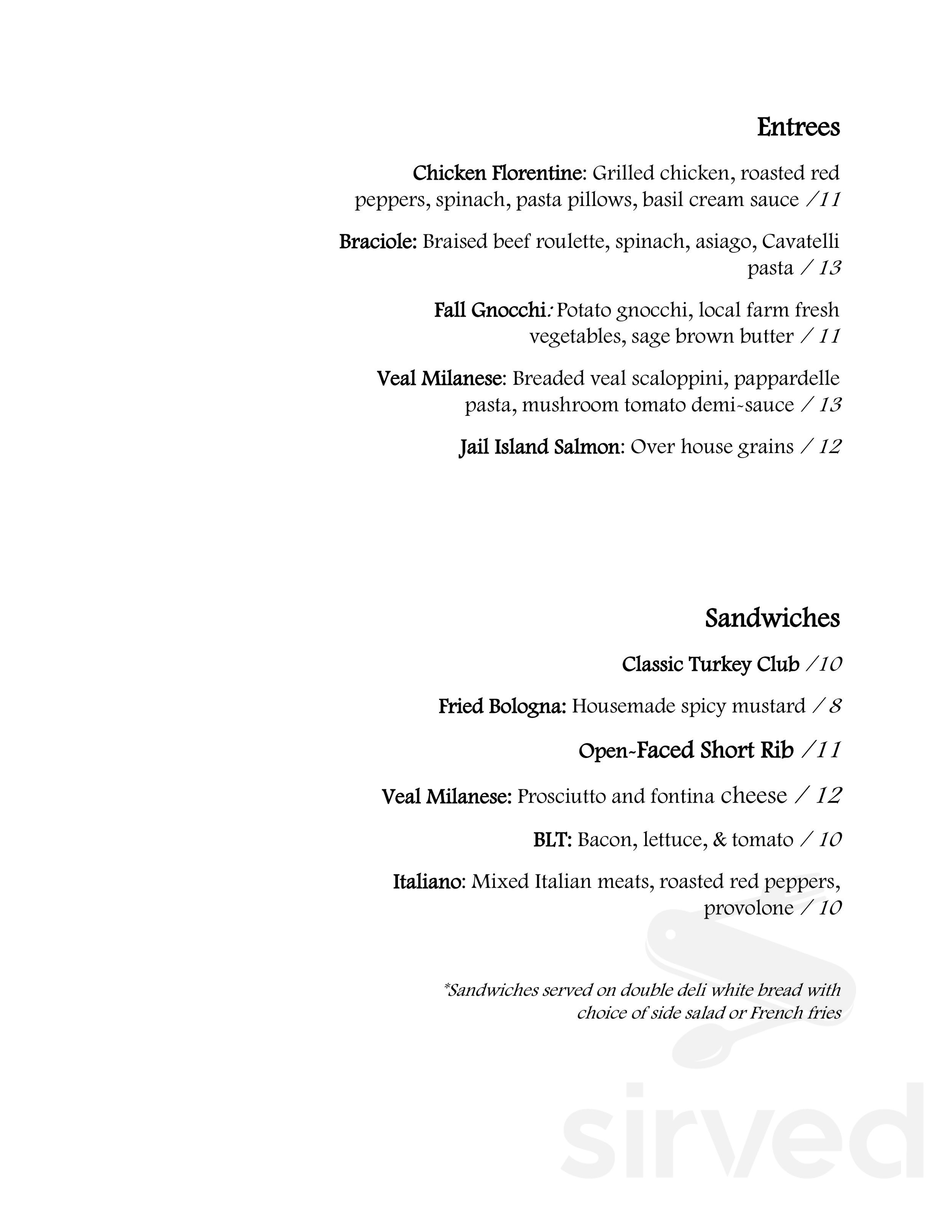 Grotto menu in North Syracuse, New York, USA