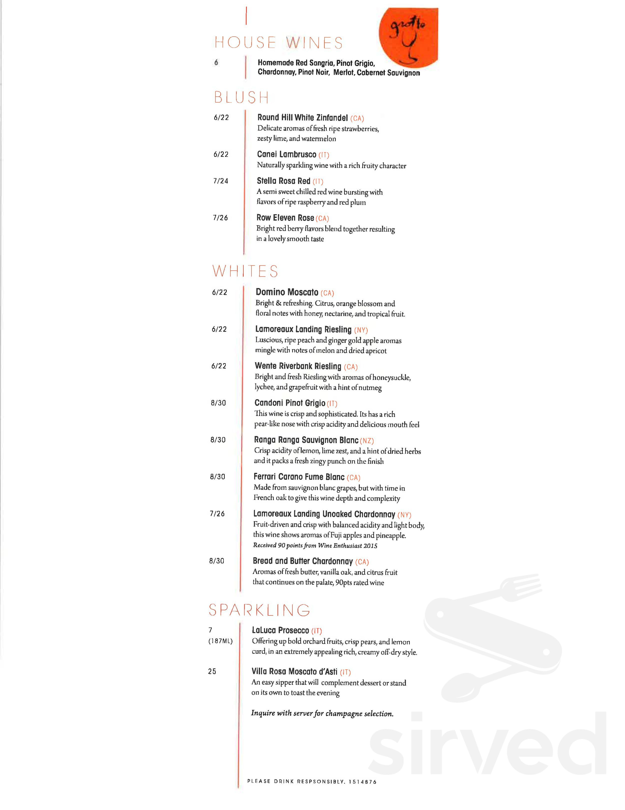 Menu for Grotto in North Syracuse, NY | Sirved