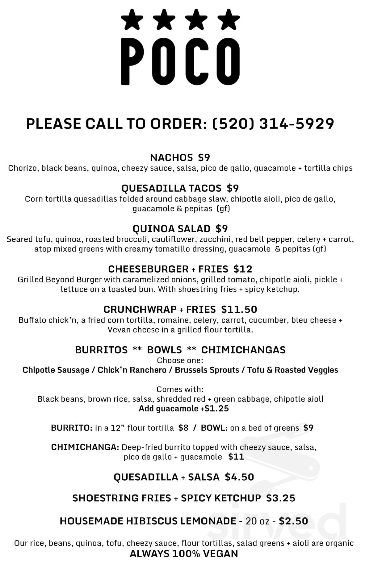 Menu for Poco Restaurant + Market in Bisbee, AZ | Sirved