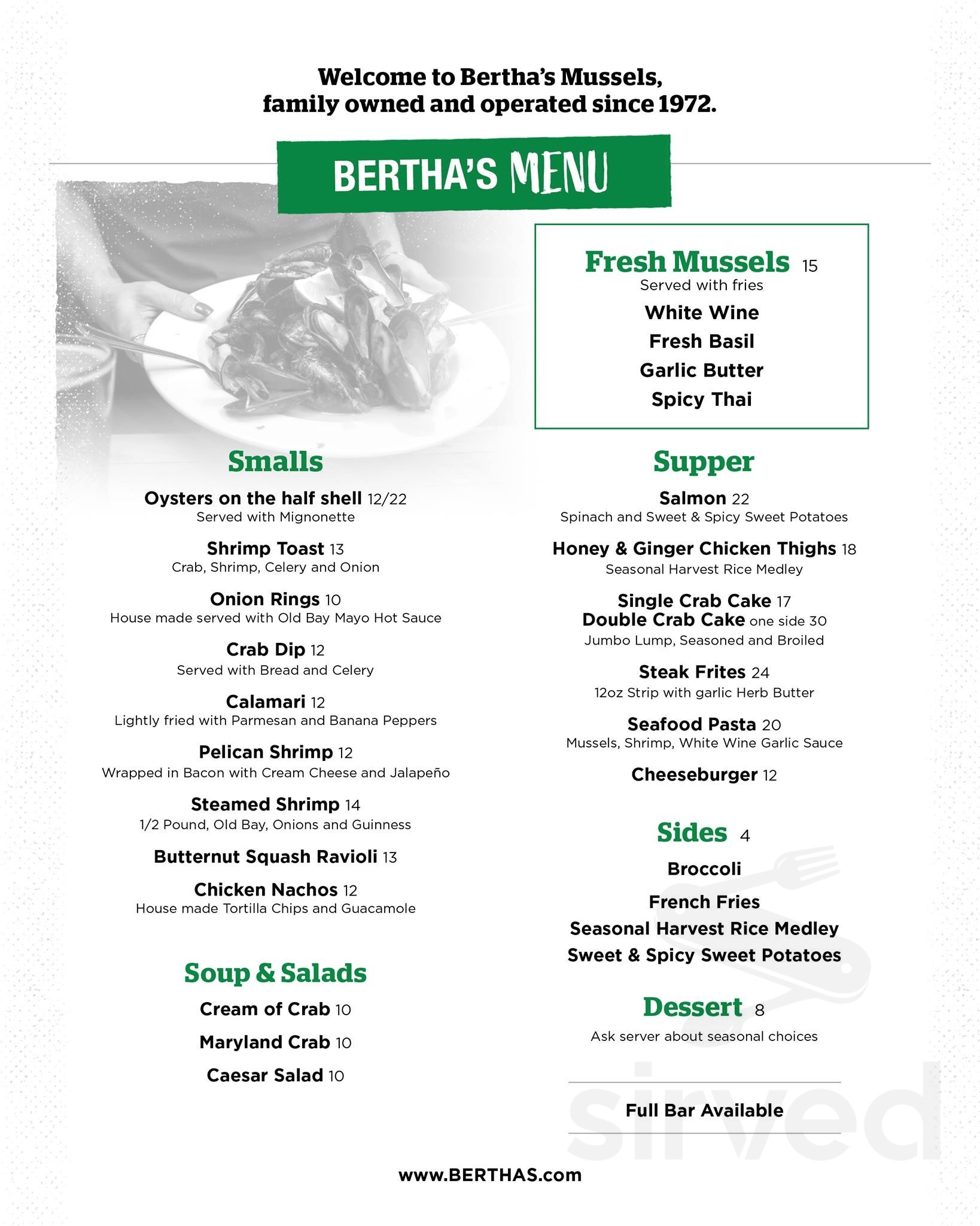 Bertha's menu in Baltimore, Maryland, USA
