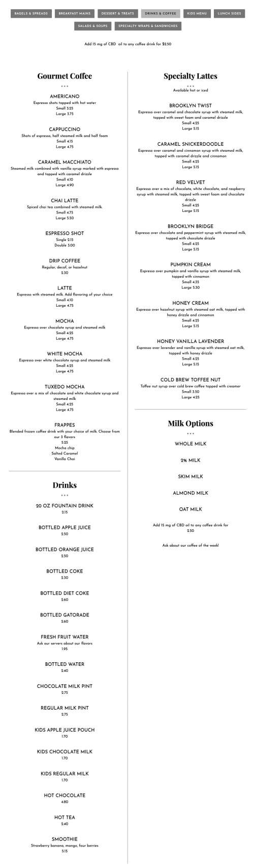 Brooklyn Cafe menu in The Woodlands, Texas, USA