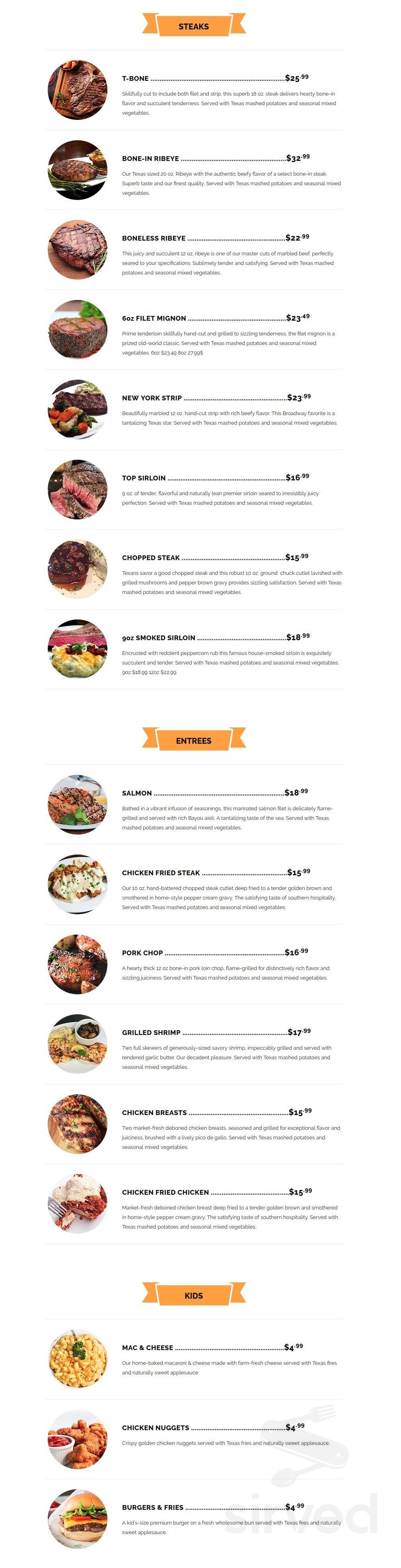 Texas Land & Cattle menu in Austin, Texas, USA