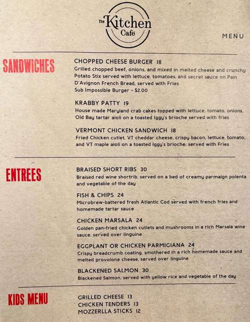 The Kitchen Cafe Brewster menu in Brewster, Massachusetts, USA