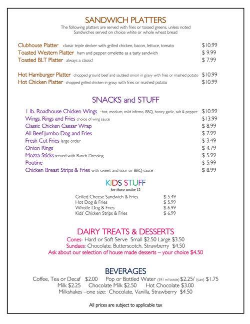 Nelly's Grill and Dairy Bar menu in West Pugwash, Nova Scotia, Canada