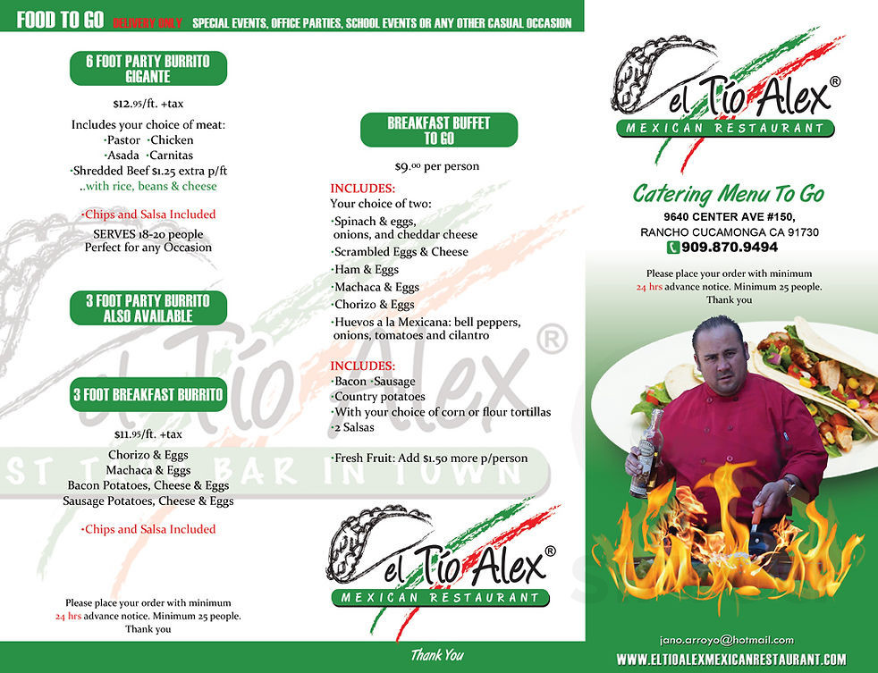 El Tio Alex Mexican Restaurant menu in Rancho Cucamonga, California, USA