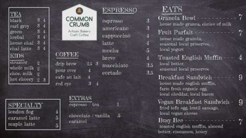 Common Crumb menu in Troy, New York, USA