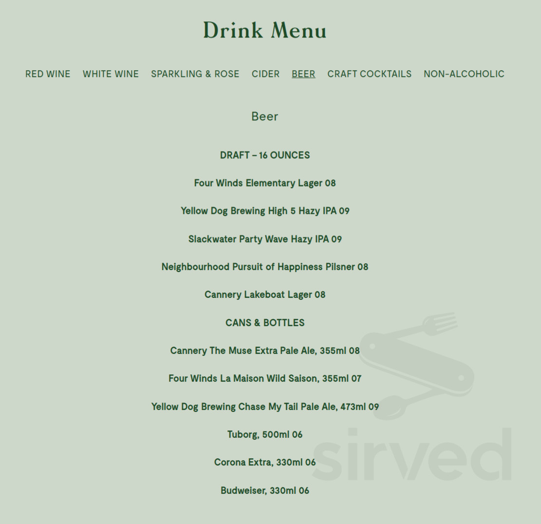Elma menu in Penticton, British Columbia, Canada