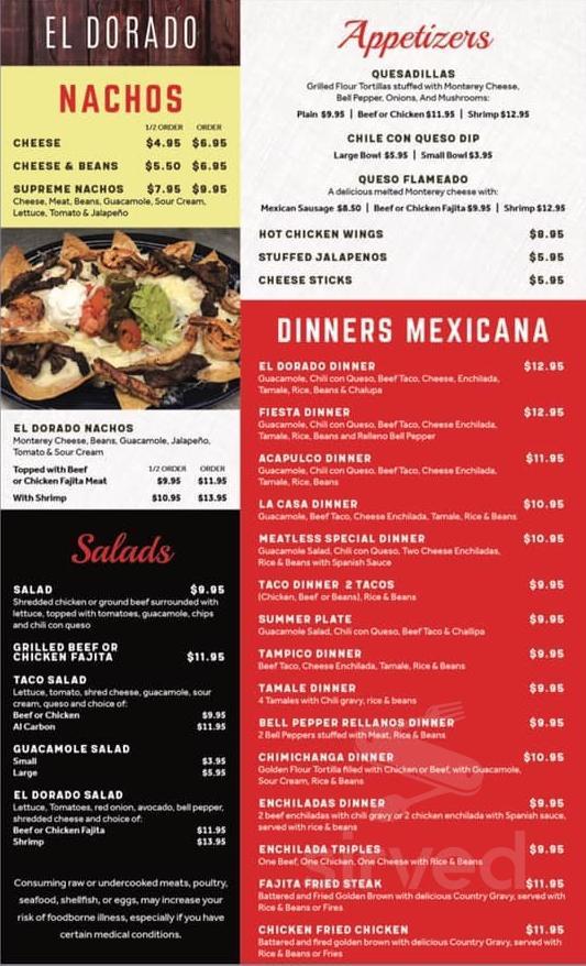 Menu - Crowley LA's El Dorado Mexican Restaurant | Sirved