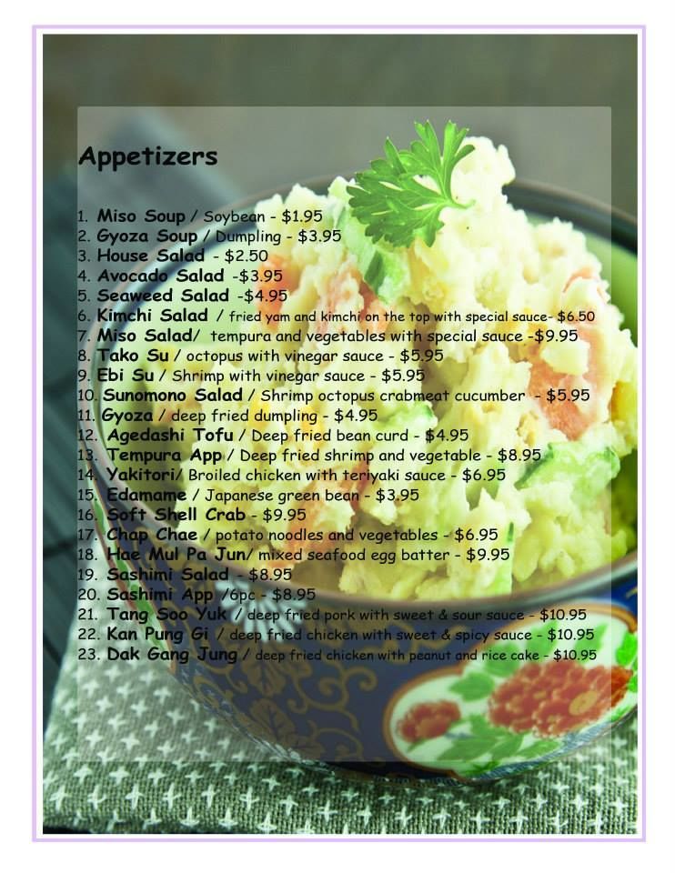 Miso Sushi menu in London, Ontario, Canada