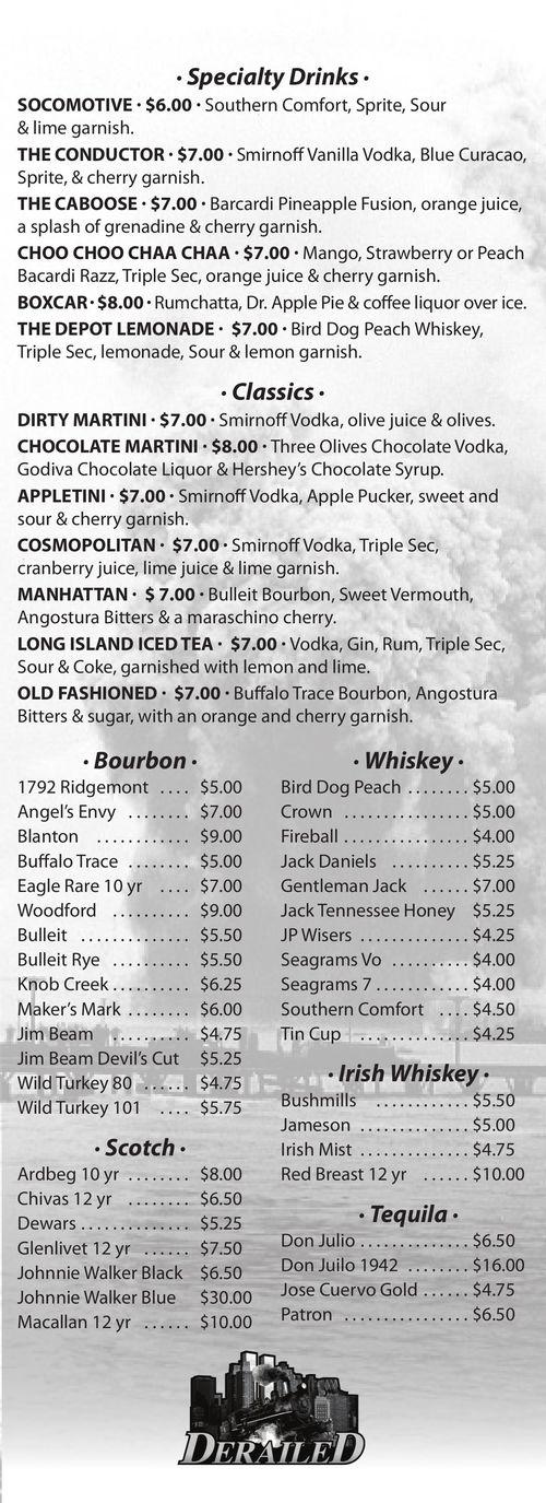 Derailed menu in Champaign, Illinois, USA
