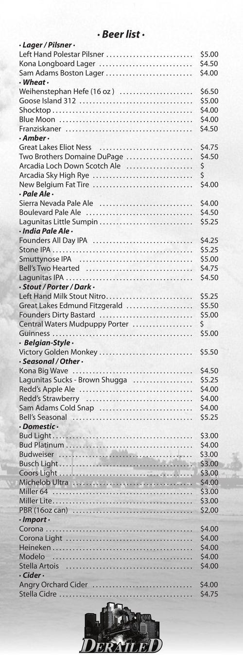 Derailed menu in Champaign, Illinois, USA