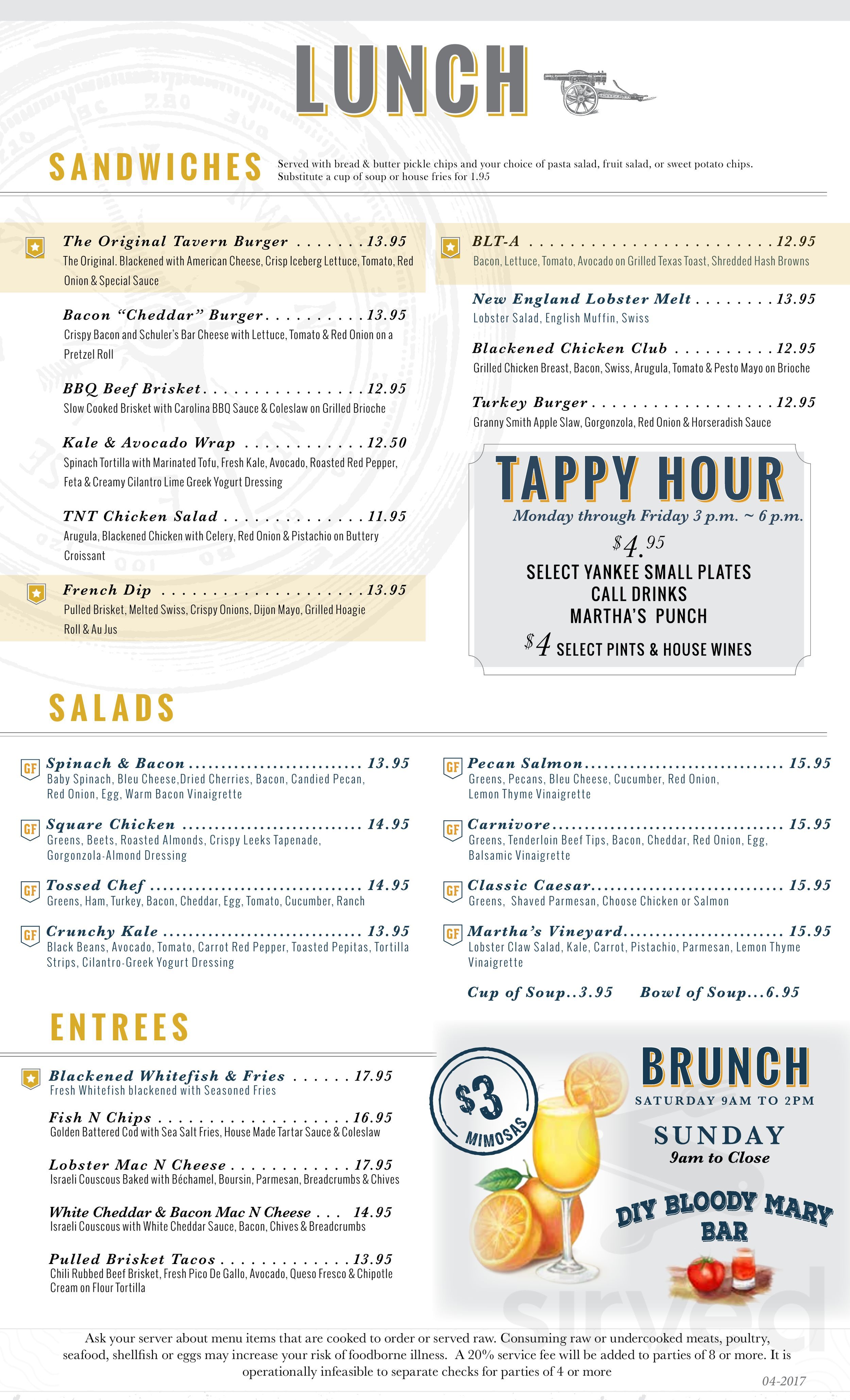 Tavern and Tap menus in Lansing, Michigan, United States