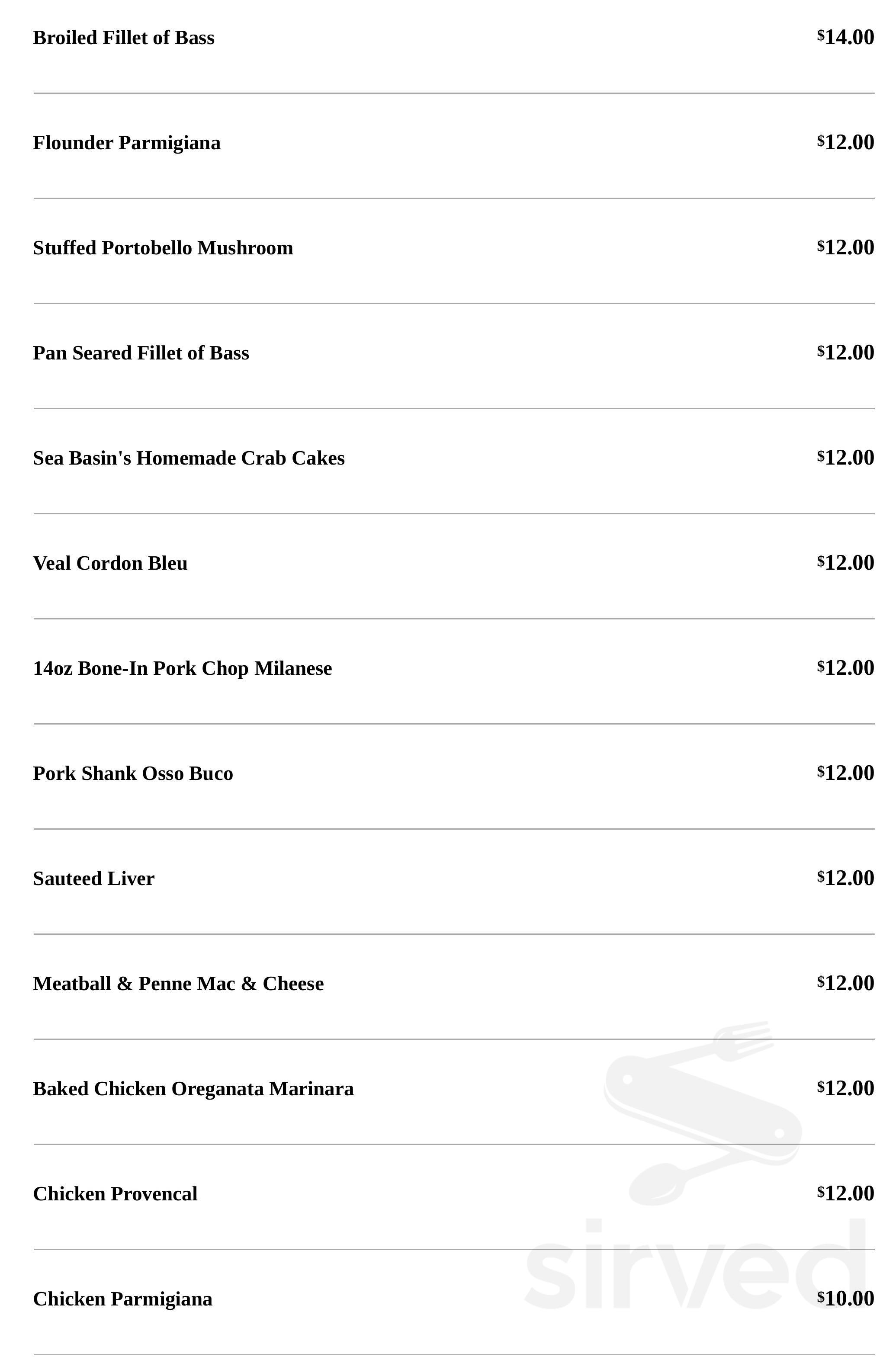 Sea Basin menu in Rocky Point, New York, USA