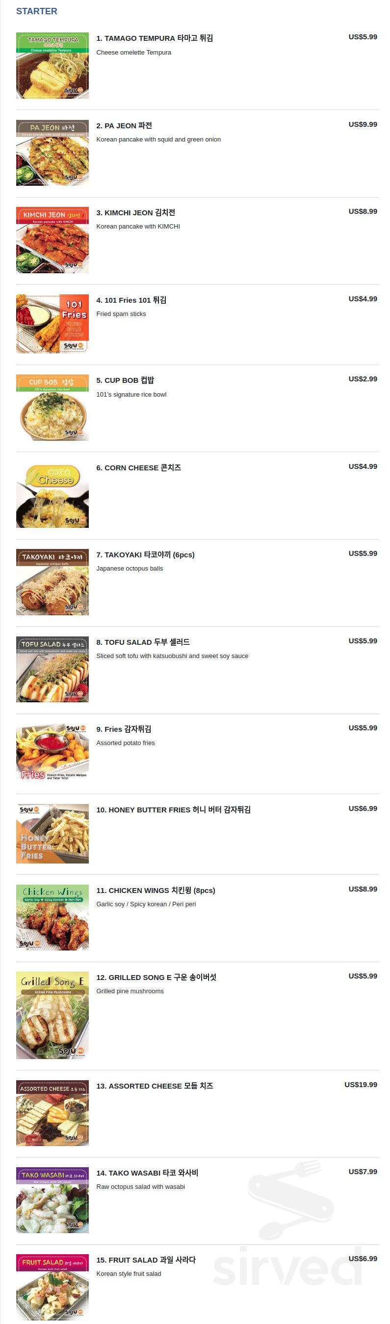 Soju 101 menus in Katy, Texas, United States