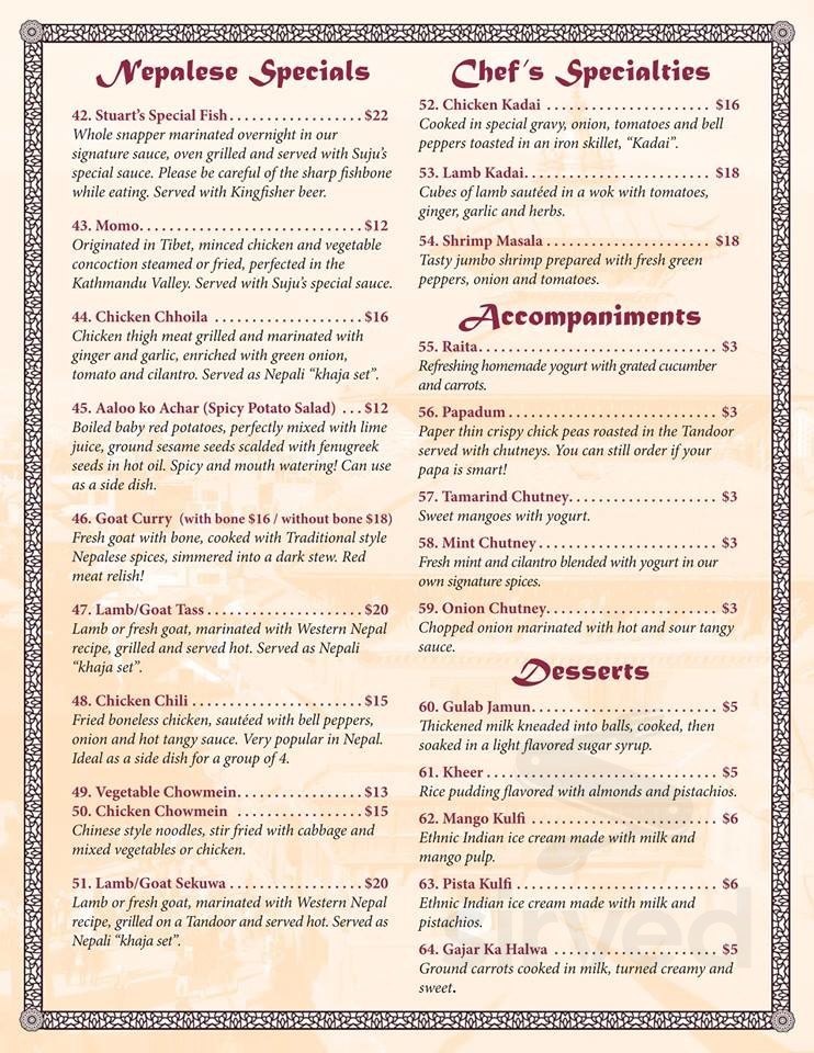 Menu - Stuart FL's Namaste Grill | Sirved