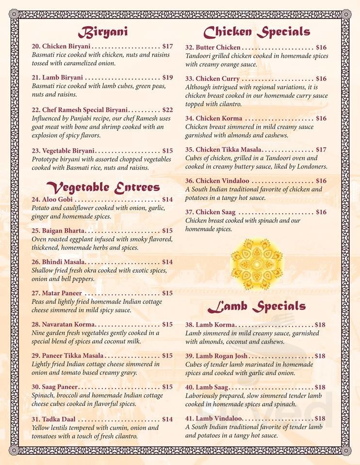 Menu - Stuart FL's Namaste Grill | Sirved